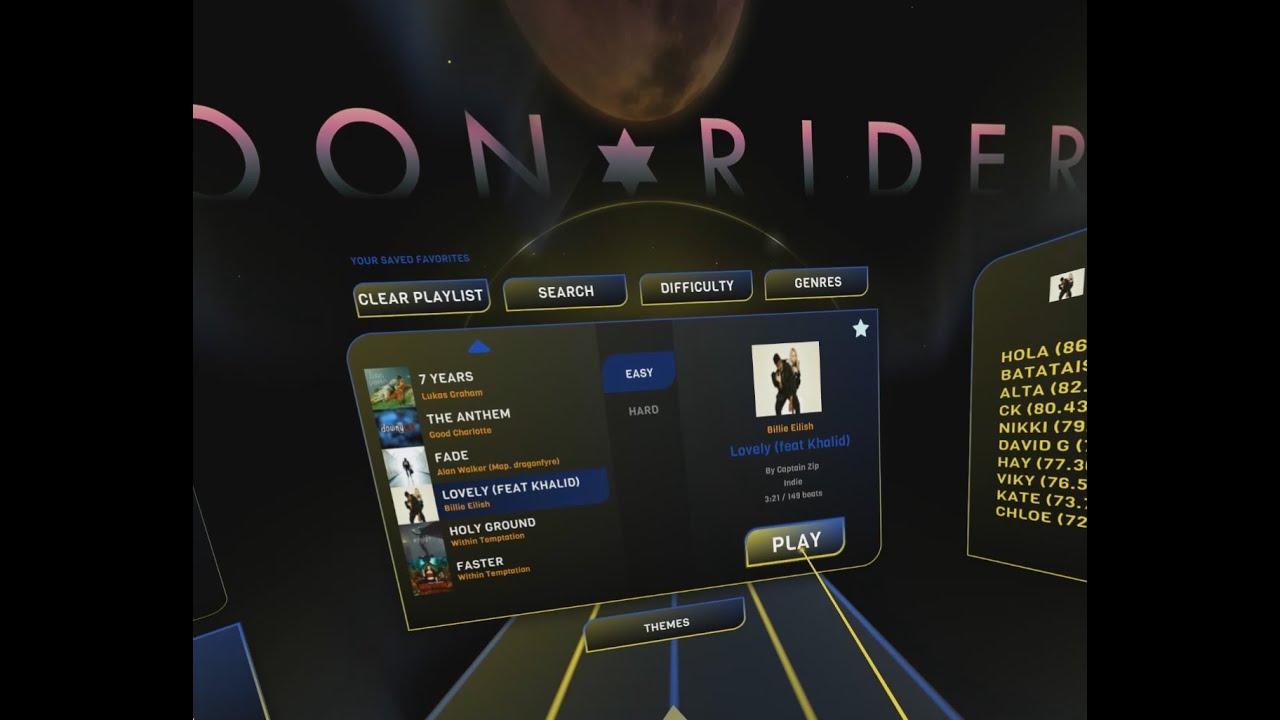 Moon Rider VR - Billie Eilish / Khalid - Lovely - Easy - 149 beats ...