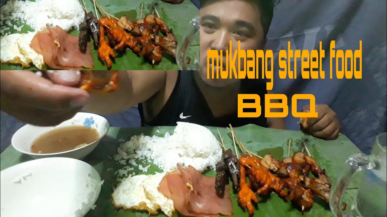 FILIPINO STREET FOOD BBQ MUKBANG | ham, egg, paa ng manok, tenga ng ...