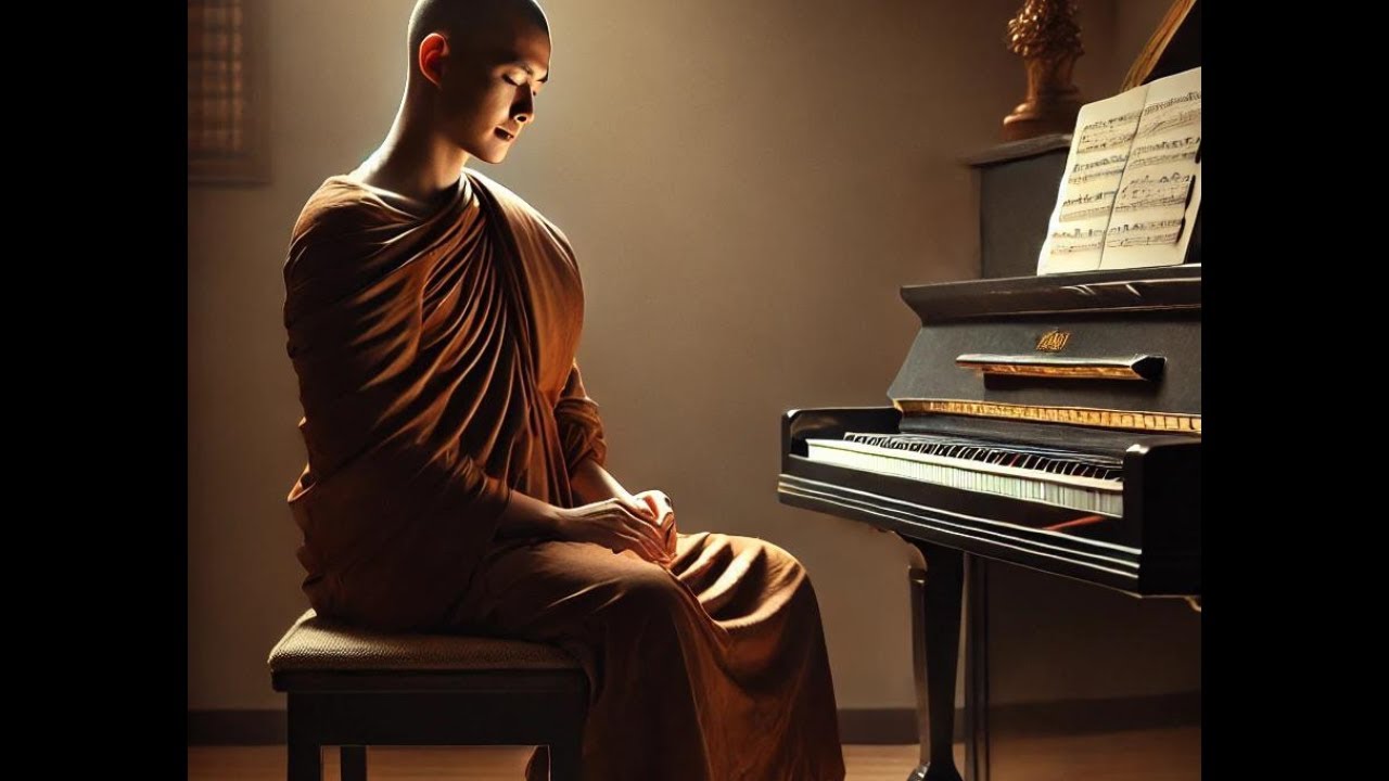 Peaceful Meditation: Monk Immersed in Uplifting Piano Sounds - YouTube