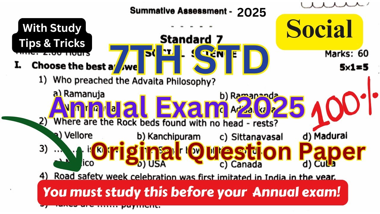 7th std |Social science|annual exam 2025| question paper ...