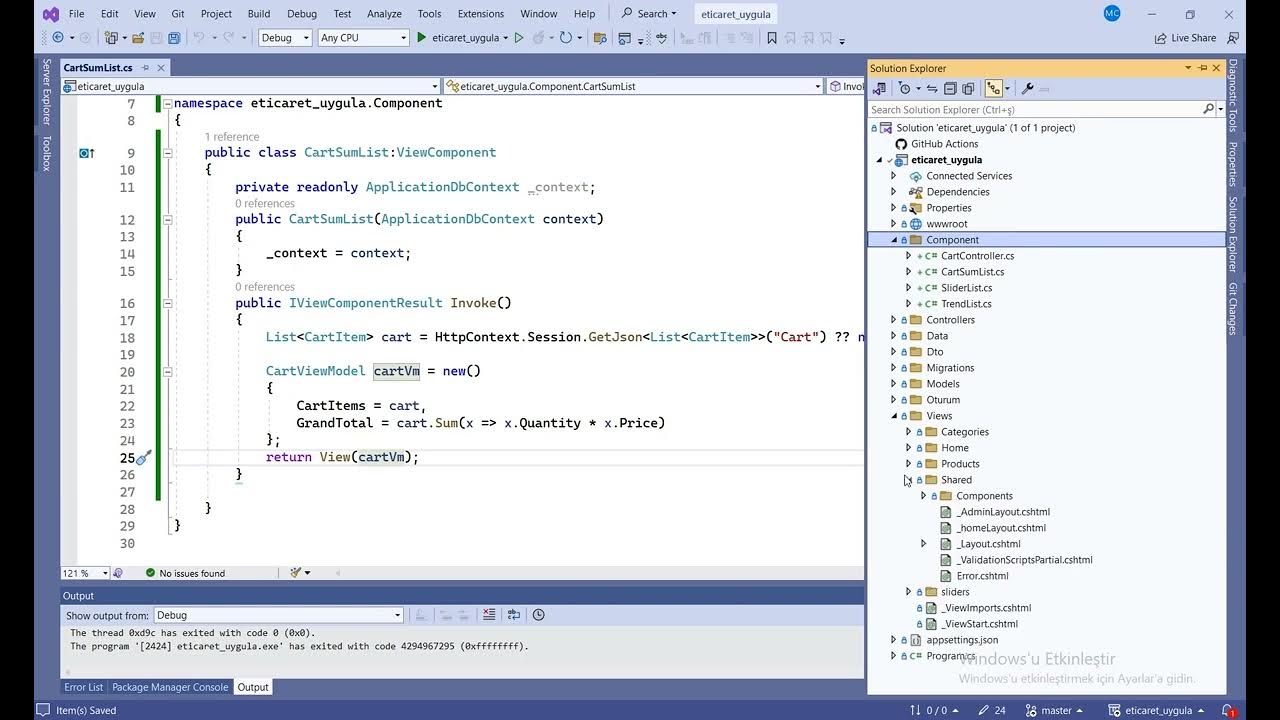 Asp net Mvc Core 6 0 E Ticaret Uygulaması Sepet ViewComponent Oluşturulması 18 - YouTube