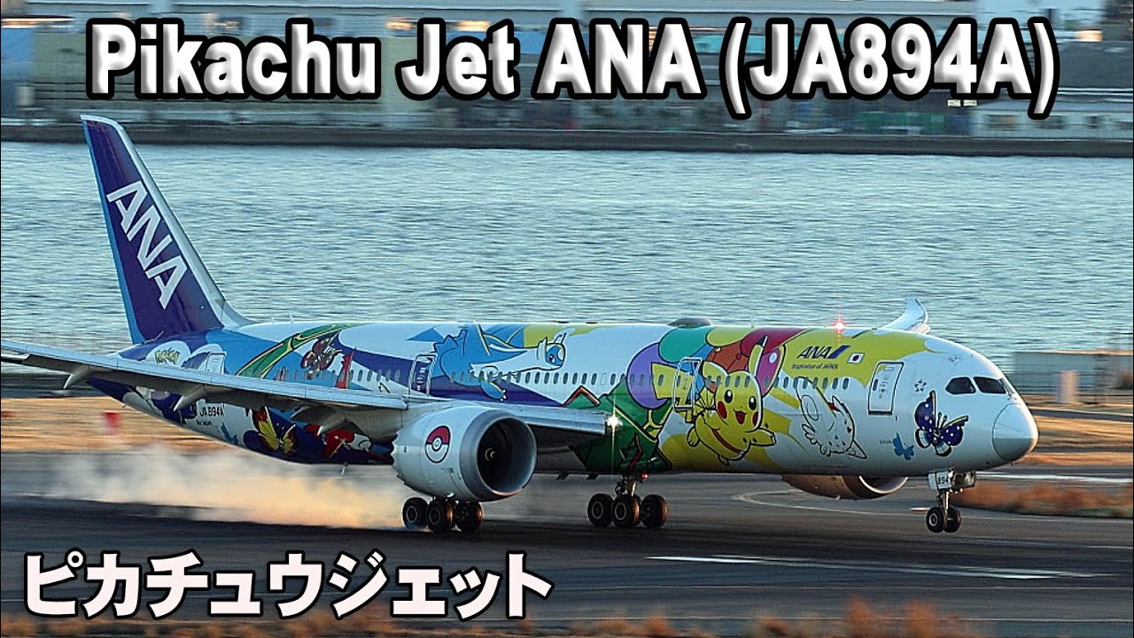 Pikachu Jet ANA 全日空 (JA894A) ピカチュウジェット Landing at Haneda Airport 羽田空港に ...