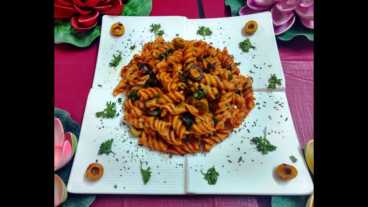 Pasta Arrabiata | Herbed Red Sauce Pasta | Olives & Fusili Pasta ...