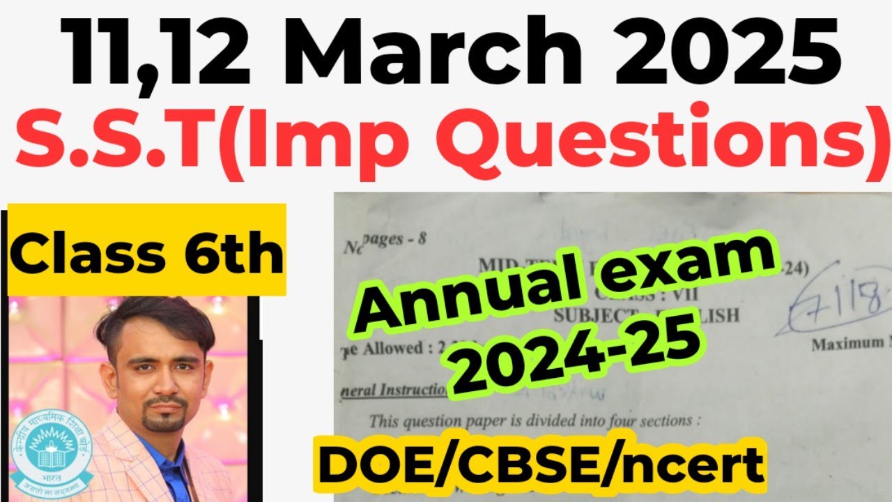 Class 6 sst important questions for annual exam 2025 / social science ...