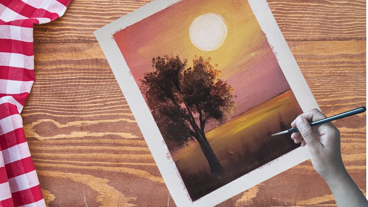SIMPLE EVENING SCENE PAINTING IN ACRYLIC TUTORIAL 15 - YouTube