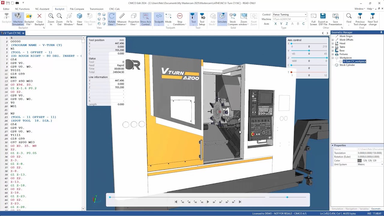 V-Turn A200 Turning Center in CIMCO Machine Simulation - YouTube