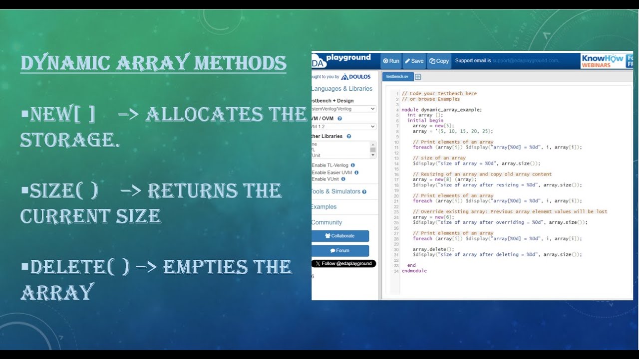 Dynamic Array Methods In Sv With Example Code Youtube 3240