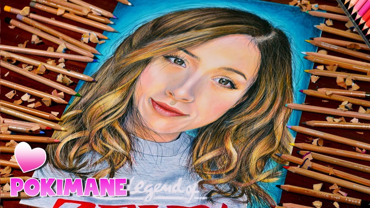 Drawing Youtubers Pokimane Portrait - Cute famous hot Twitch Streamer ...