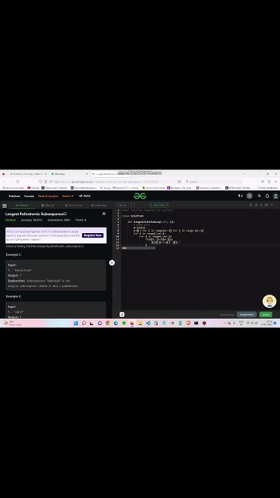 Longest Palindrome Subsequence | POTD | GFG | PYTHON - YouTube