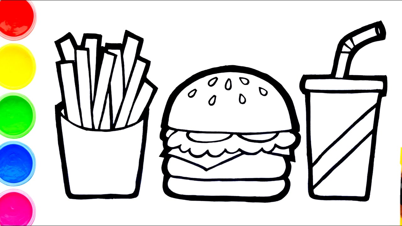 How to draw junk food draw so cute || burger drawing with cute food and ...