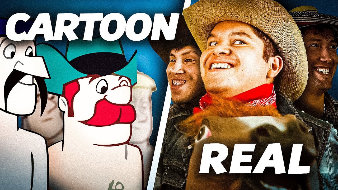 La Cumbia De Los Vaqueros Reality vs Cartoon Comparison - YouTube