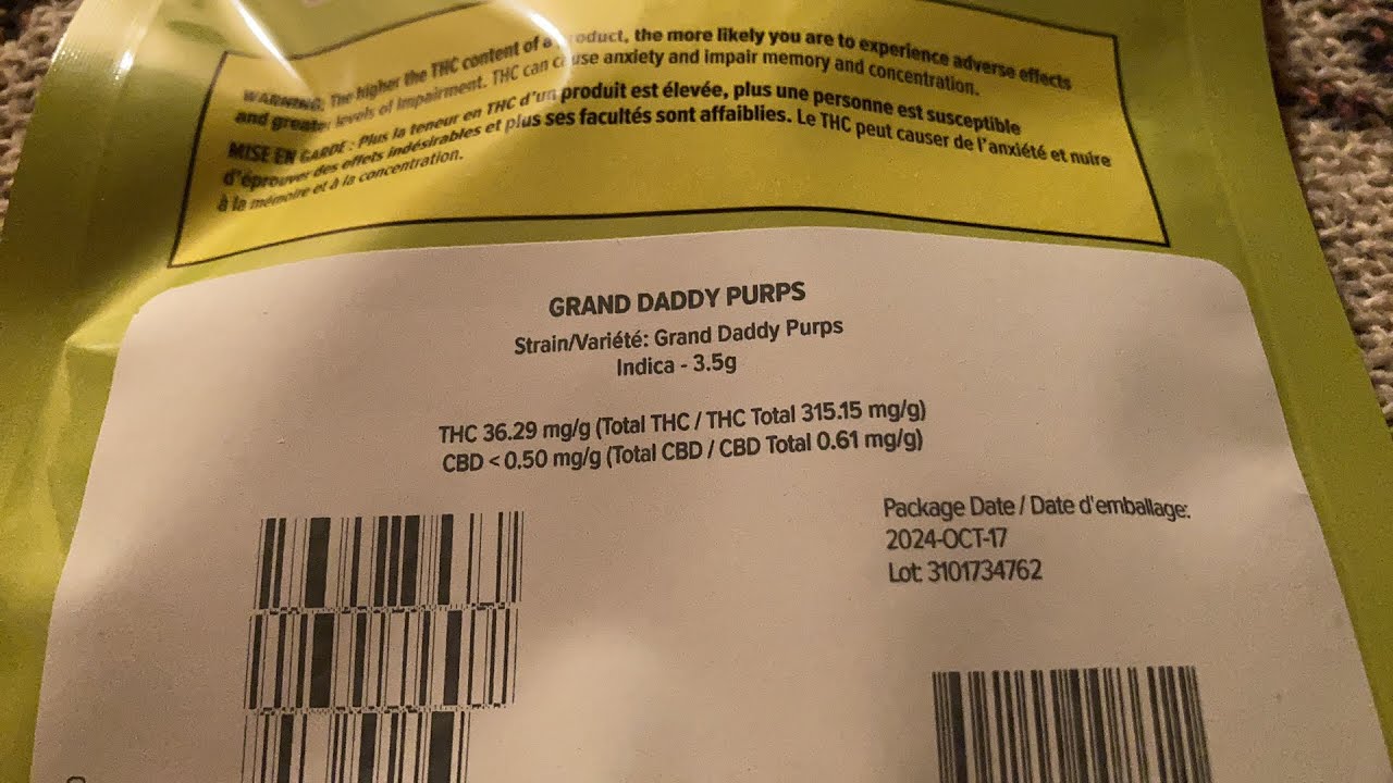 GRAND DADDY PURPS 31.5% THC INDICA 😳 - YouTube
