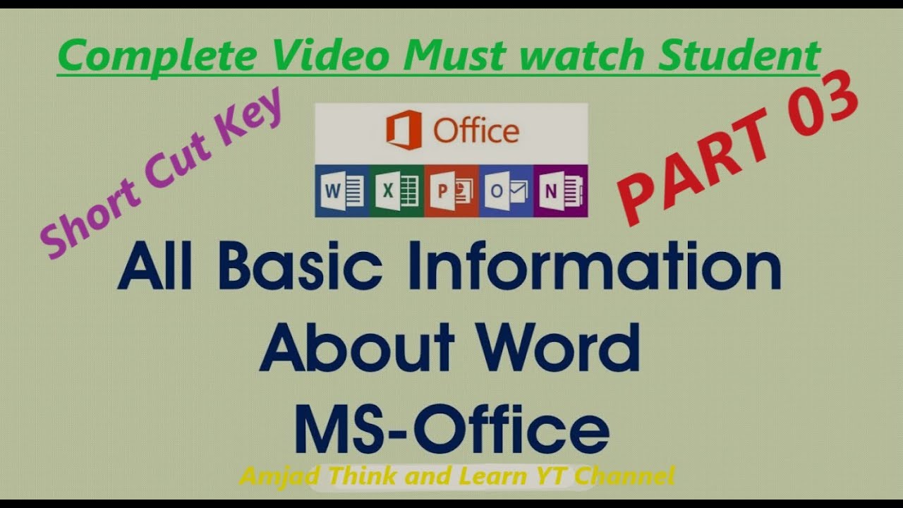 Part 3: Basic IT MS Word Basic | A to Z Short Cut Key in MS Word | MS ...
