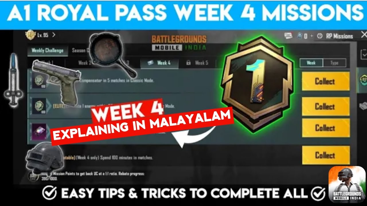 BGMI A1 WEEK 4 MISSIONS| A1 WEEK 4 MISSIONS EXPLAINING IN MALAYALAM | A1 ROYAL PASS |KICHOPPY ...
