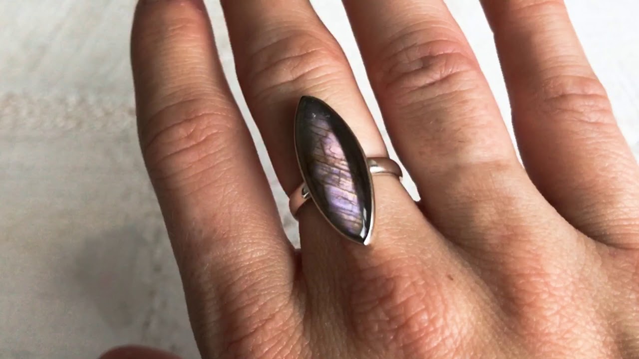 Silver Marquise Purple Labradorite Ring 17 MM - YouTube