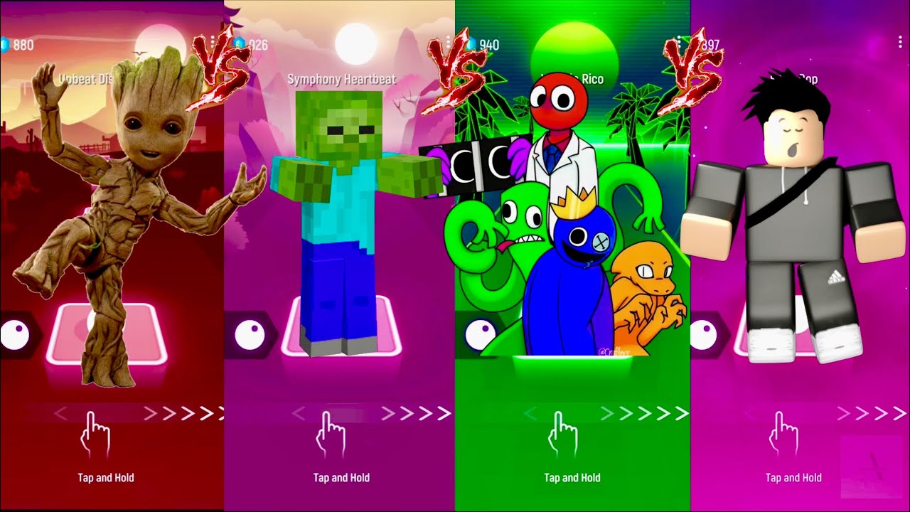 GROOT BABY vs MINECRAFT Zombie vs Rainbow Friends vs Roblox | Tiles Hop ...