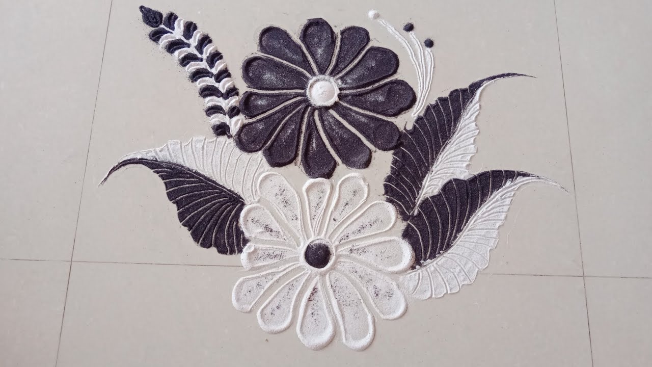 Black and white colour pasun banva sunder rangoli by navrang rangoli ...
