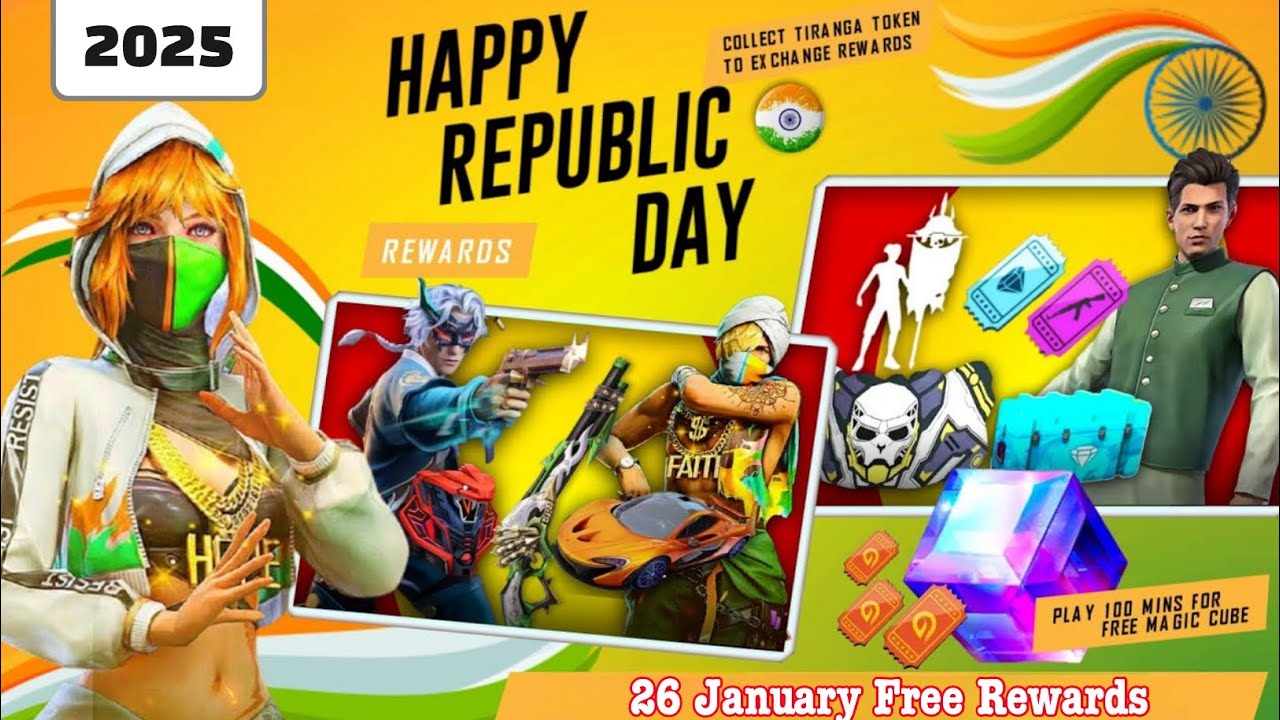 REPUBLIC DAY EVENT FREEFIRE 2025 | 26 JANUARY FREE REWARDS IN FREE FIRE | FREEFIRE 26 JANUARY ...