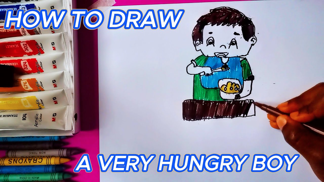How to draw a very Hungry Boy🥱| Step by Step| Very Easy Drawing - YouTube