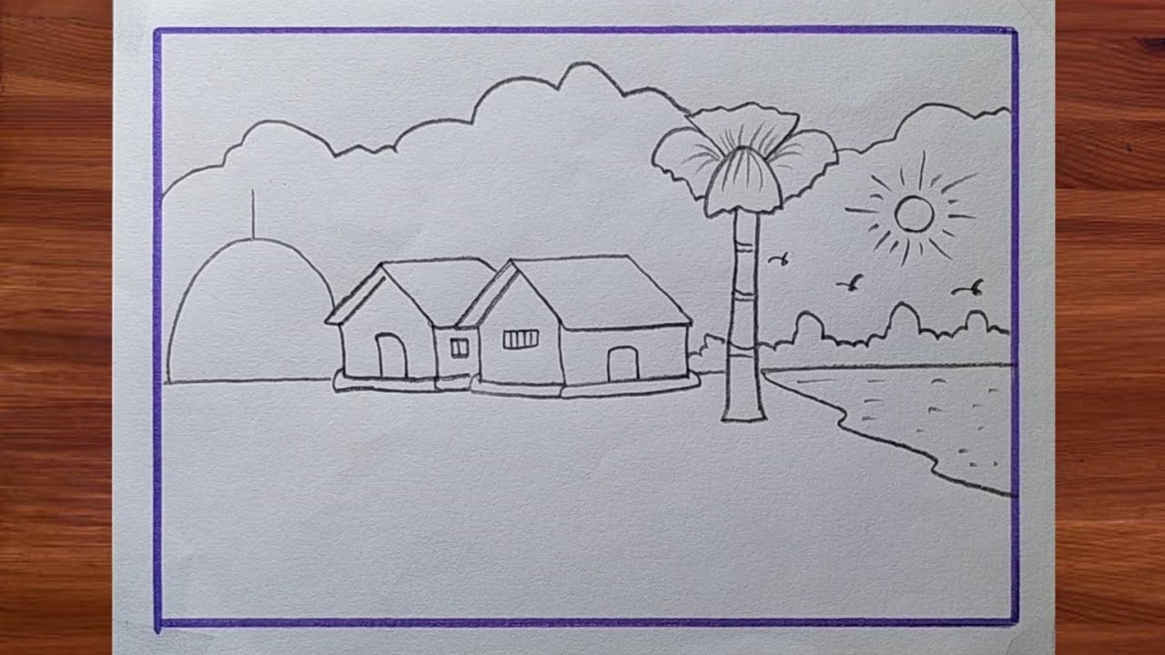 Pencil drawing| How to draw a Easy Scenery step by step| Village ...