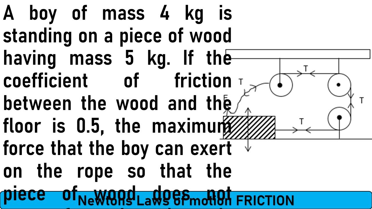 A boy of mass 4 kg is standing on a piece of wood having mass 5 kg. If ...
