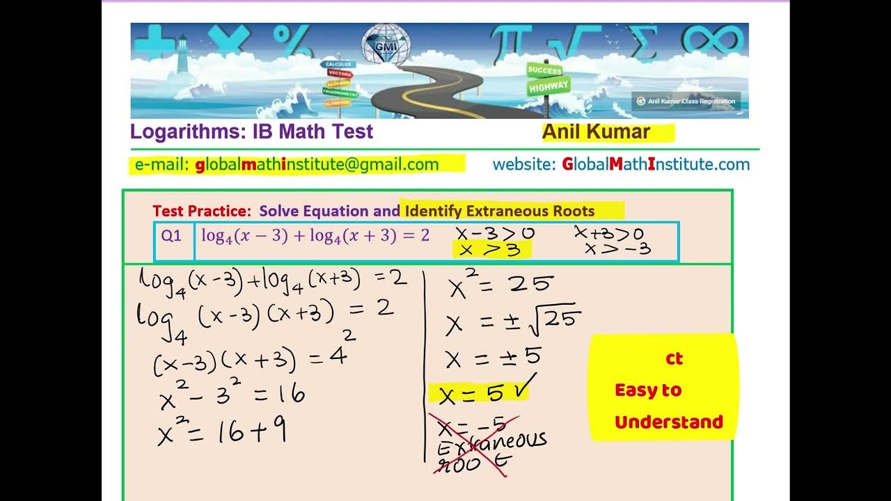 Logarithmic Equations IB Test with Extraneous Roots - EDEXCEL - GCSE ...