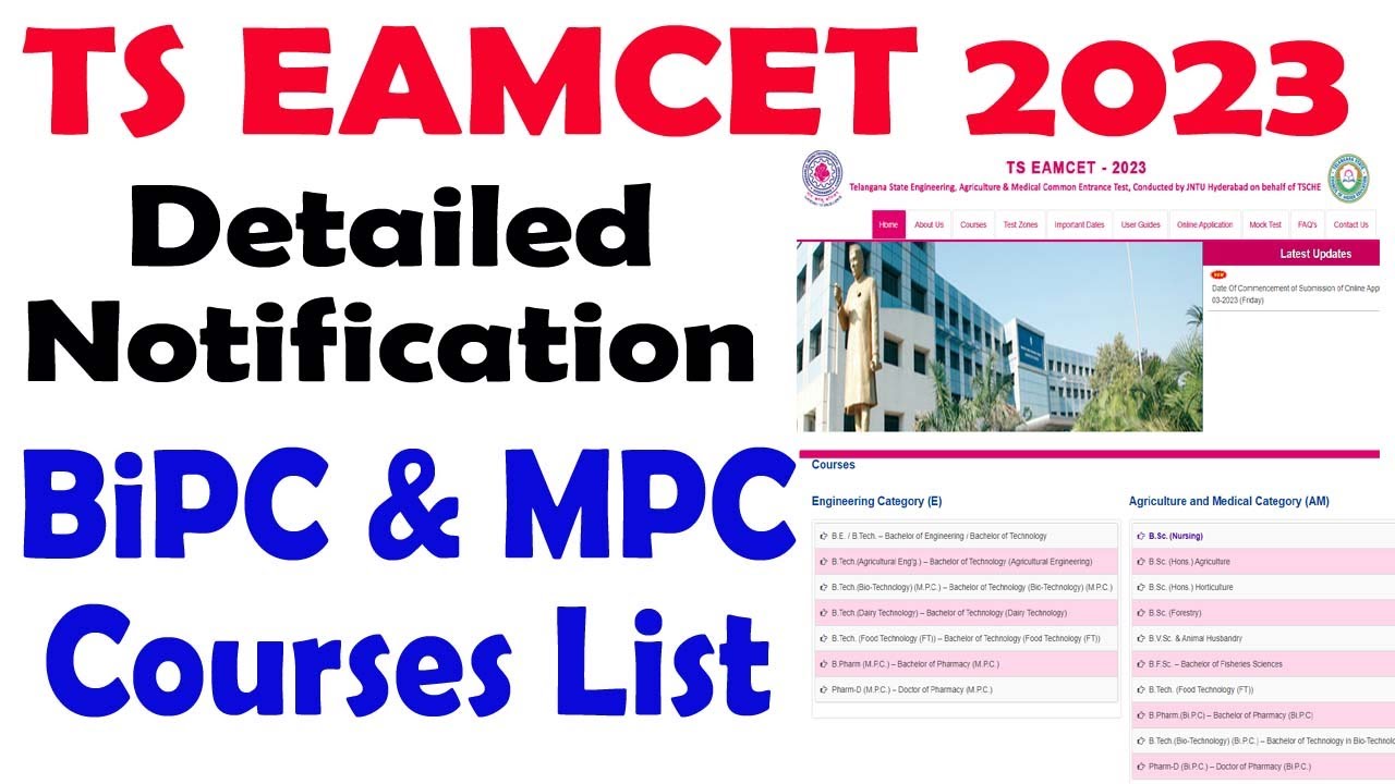 TS EAMCET 2023 Detailed Notification | TS EAMCET MPC & BIPC COURSES ...