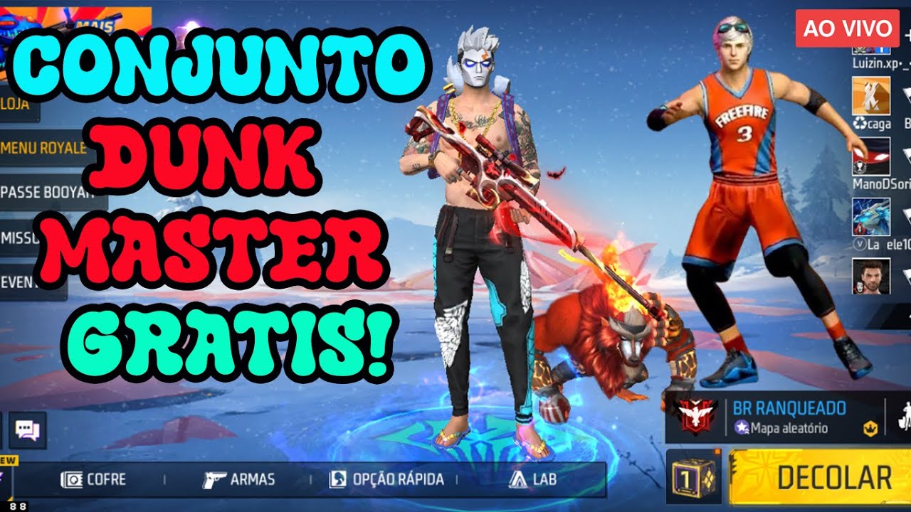 FREE FIRE AO VIVO - CONJUNTO DUNK MASTER GRÁTIS? VEM PRA LIVE! - YouTube
