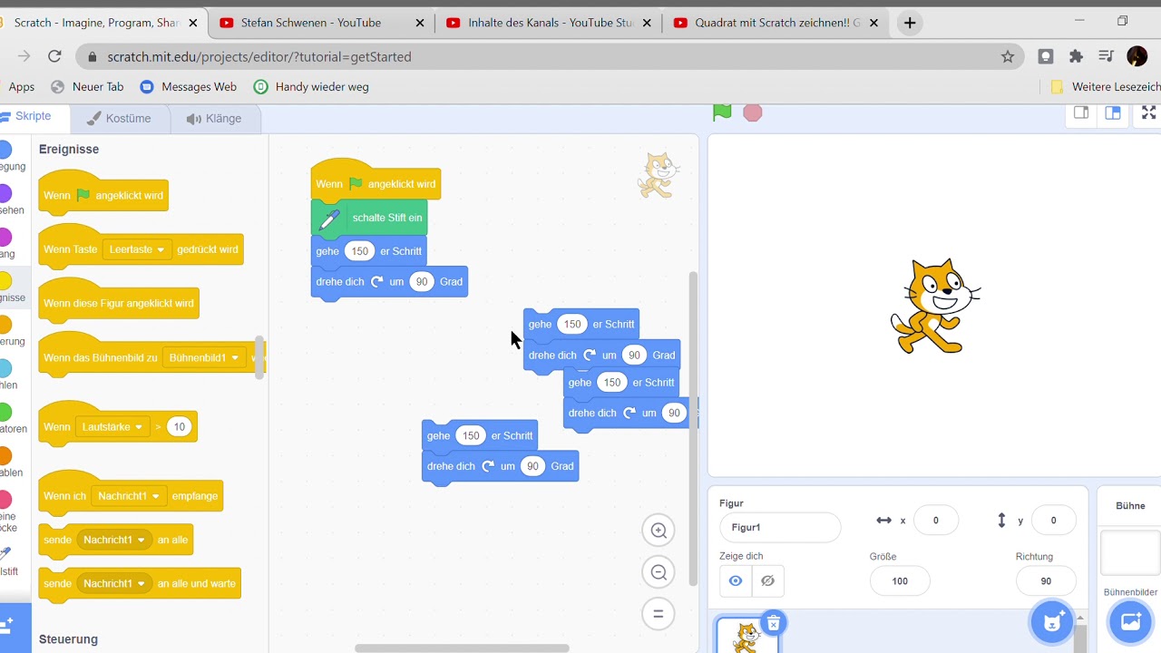 Ein Quadrat zeichnen mit Scratch - YouTube