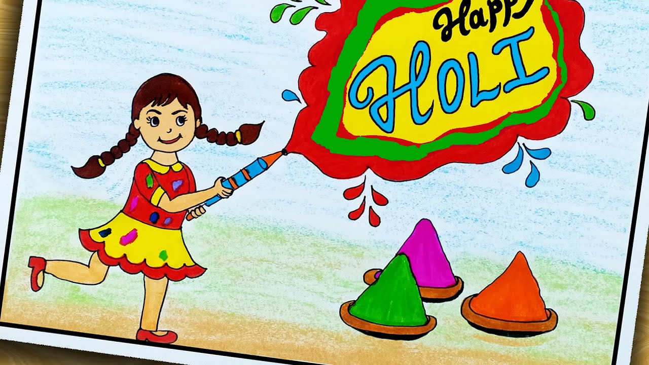 Easy Drawing of Holi Festival / Holi Festival Drawing / Easy Holi ...