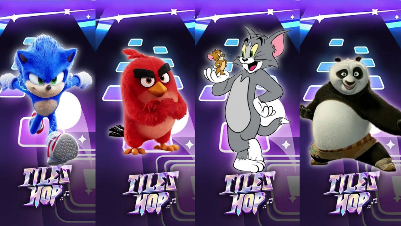 Sonic, angry birds, tom jerry and panda in tiles hop - YouTube