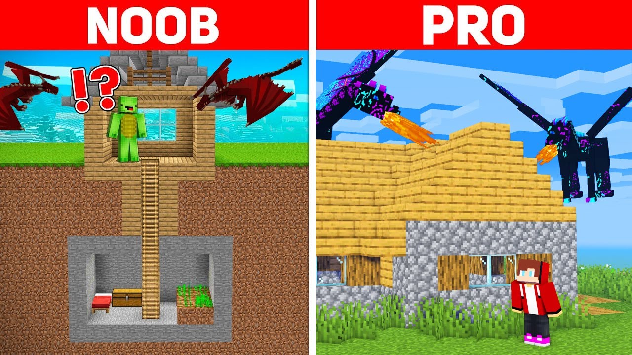 Security House With DRAGON Defense: NOOB vs PRO BUILD CHALLENGE in Minecraft - Maizen JJ and ...