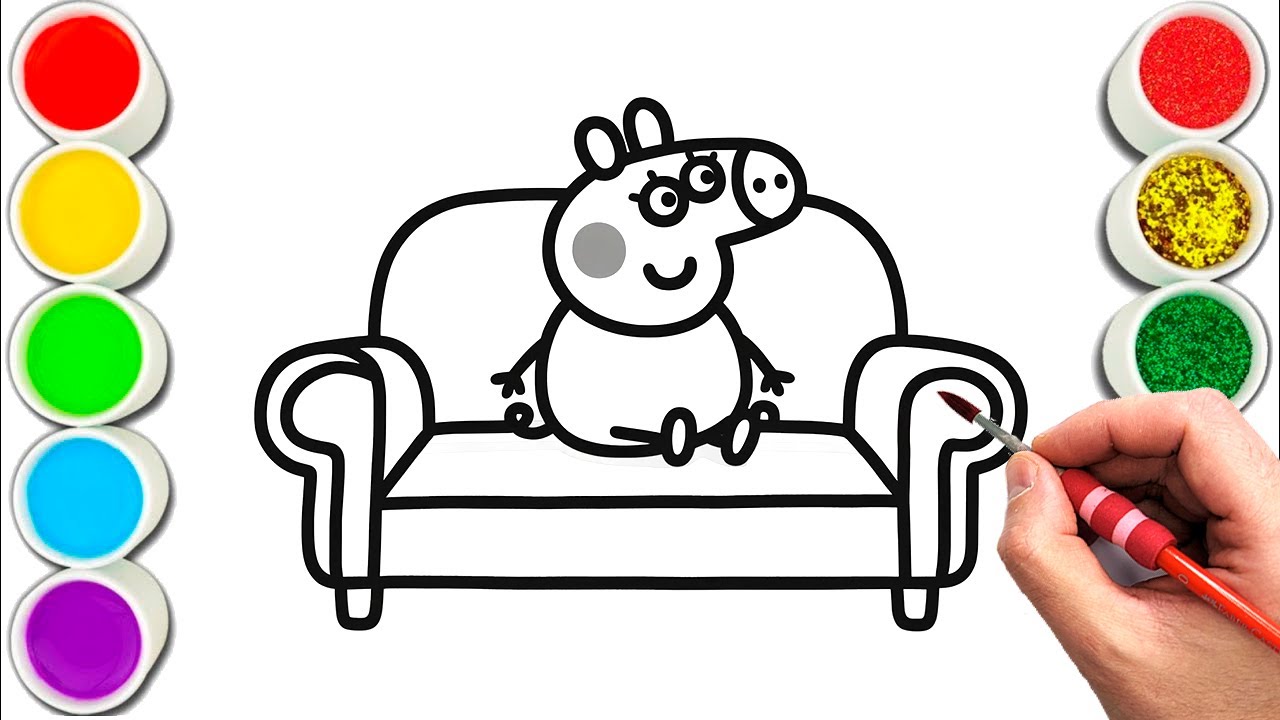 Peppa Pig sitting on a couch Drawing, Painting & Coloring For Kids and ...