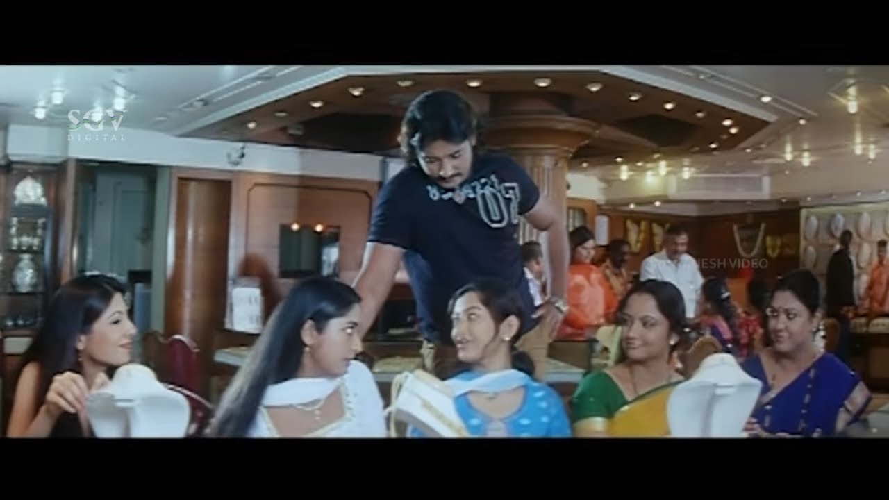Darshan Comes to Jewelry Shopping With Family | Gaja Kannada Movie Part ...
