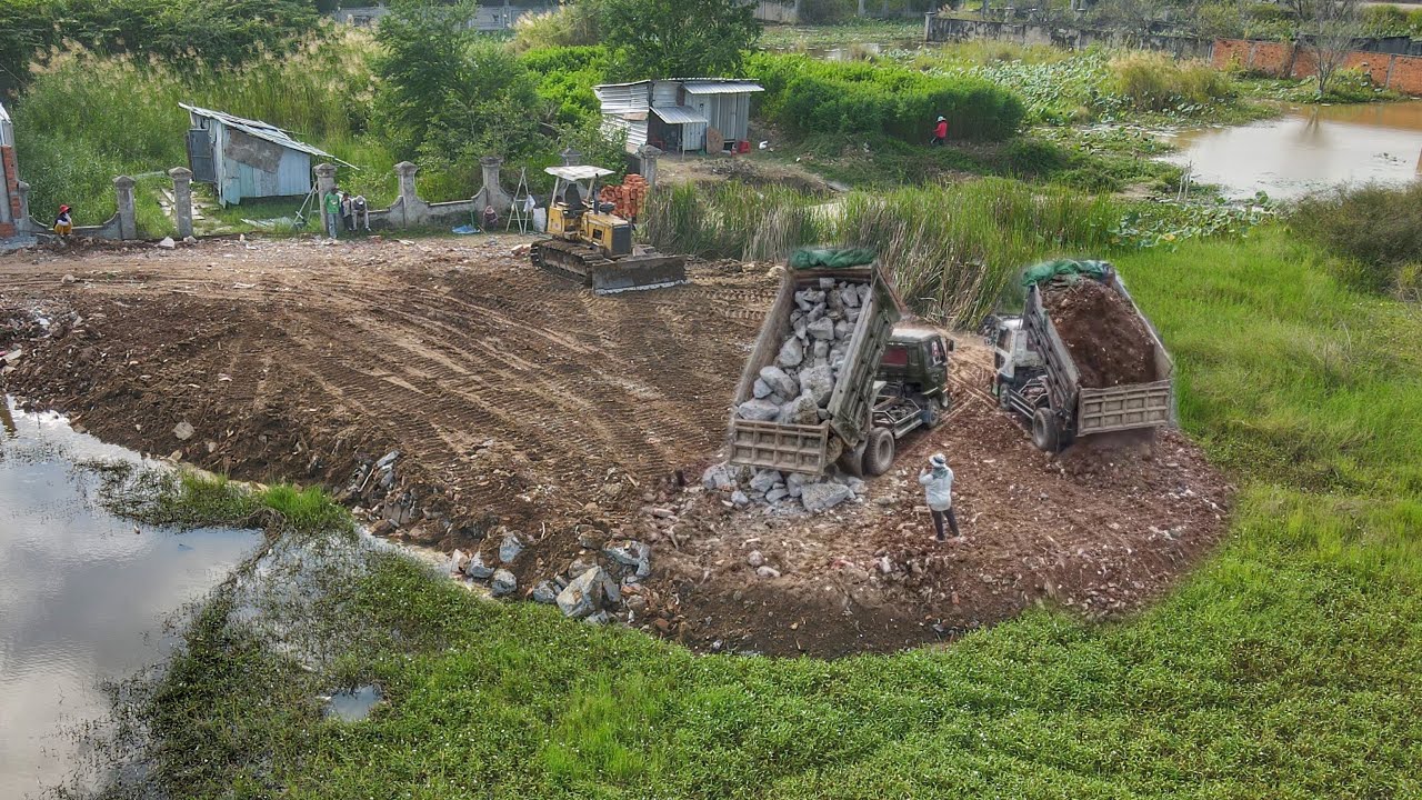 Incredible!! Powerful Bulldozer Pushing LandStone Clear The Lake With ...