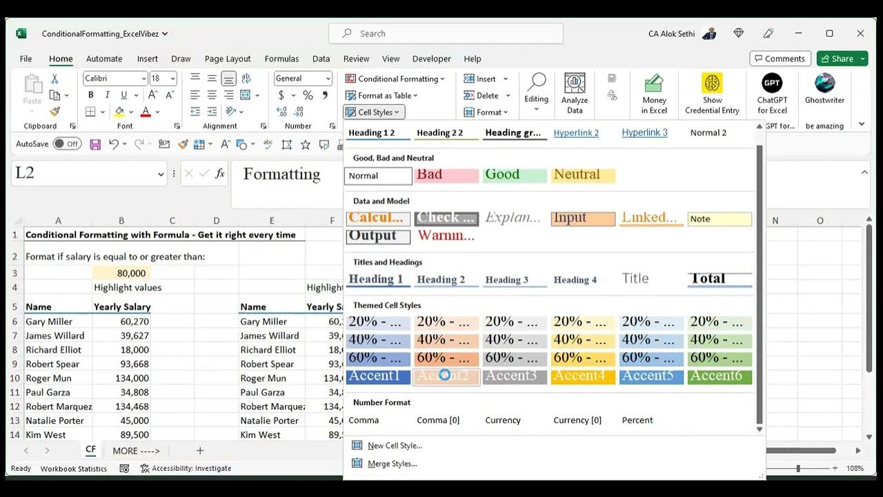 Highlight Entire Row in Excel using Conditional Formatting || CA Alok A ...