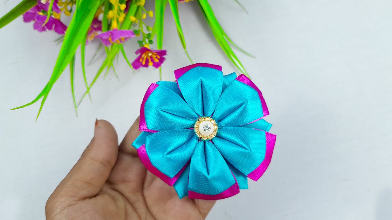 Amazing ribbon flower craft - diy beautiful flower making with satin ...