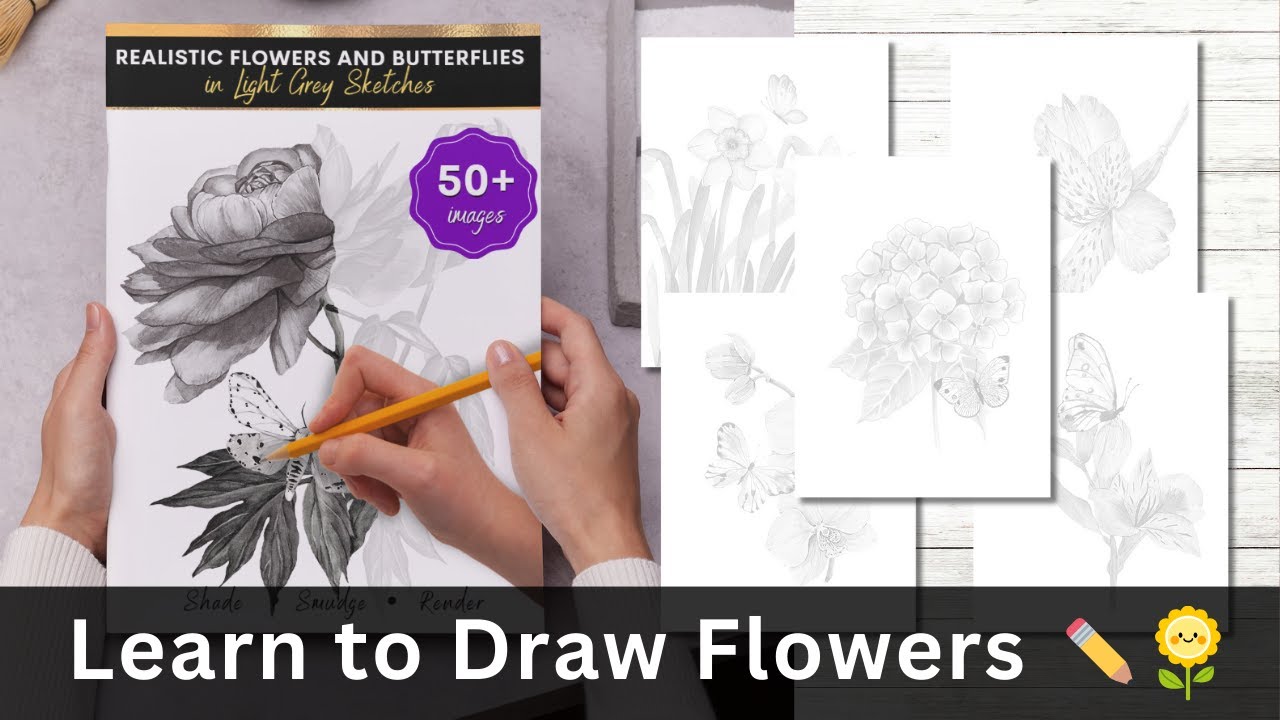 Flowers and Butterflies in Light Grey Sketches | Learn to Draw Flowers ...