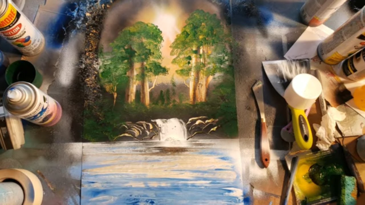 Forest Scene Spray Paint Art The Frugal Bear - YouTube
