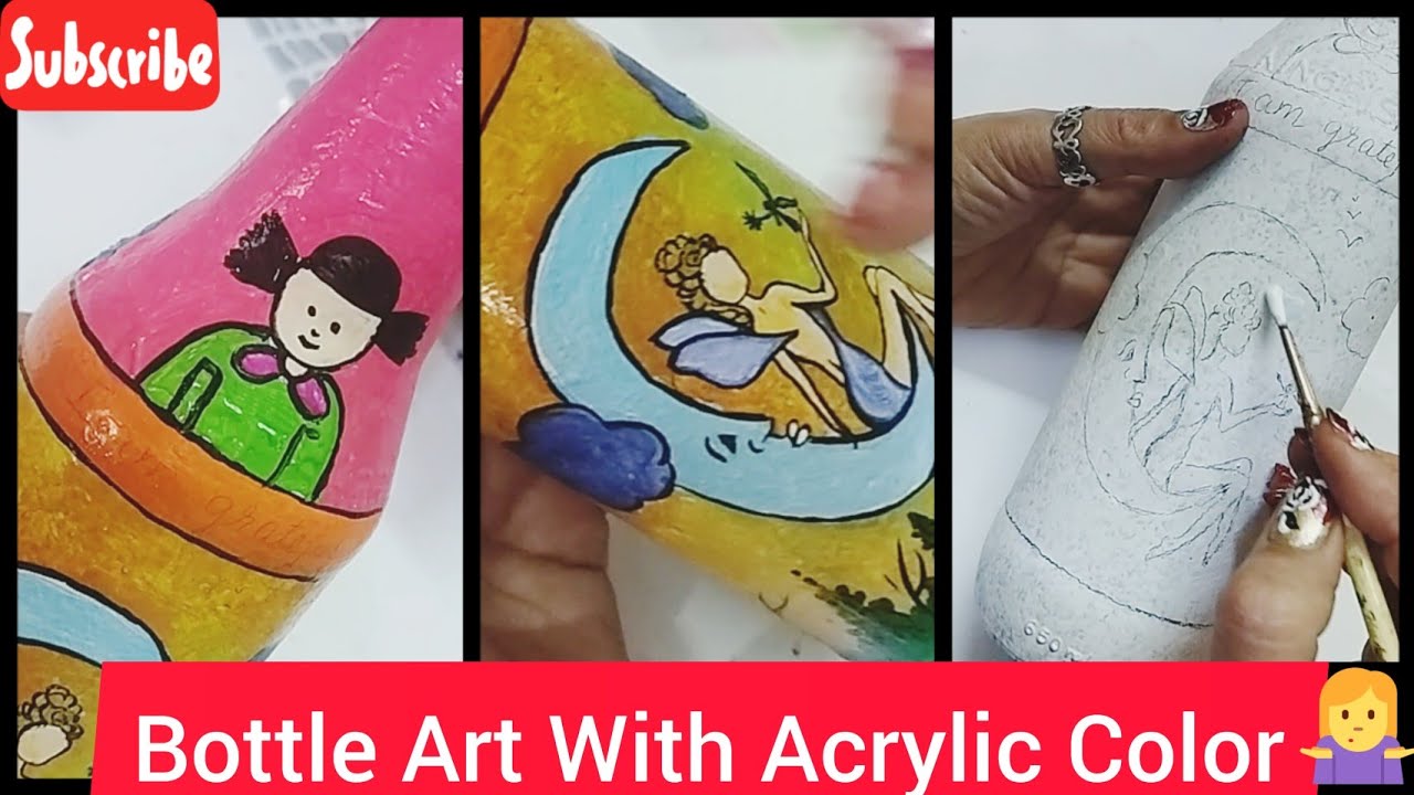 #137/ Cristmas Fairy On Moon /Bottle Art /Acrylic Painting /DIY Bottle ...