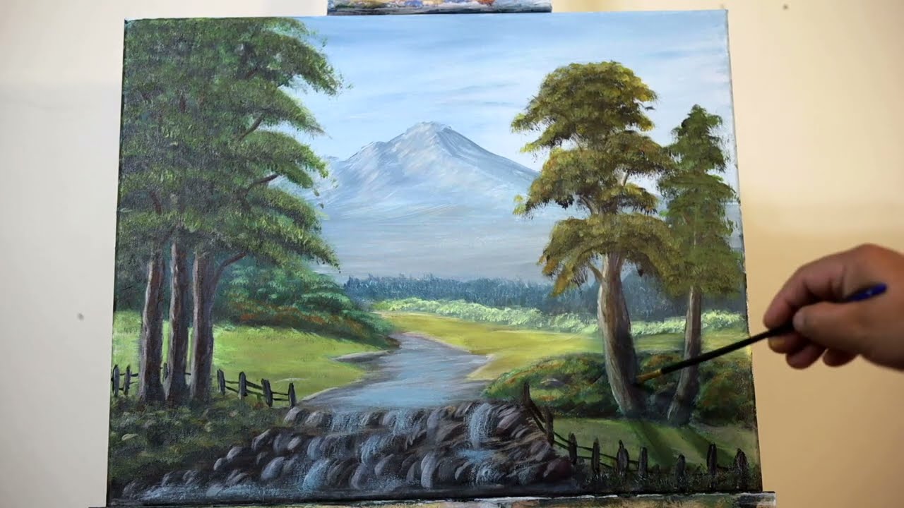 how to paint with acrylic.landscape,water,tress.| time-lapse | - YouTube