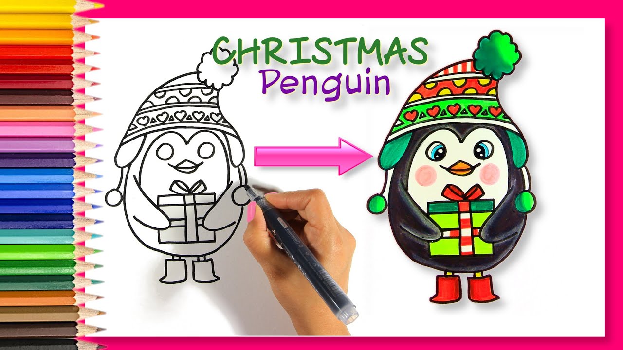 Super EASY Christmas Penguin Drawing | Draw Cute Animals - YouTube