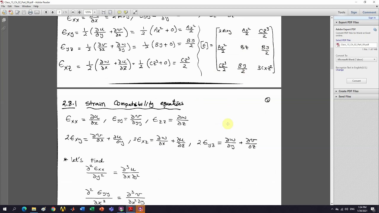 Class 13 Small Displacement Theory and Strain Compatibility Equations ...