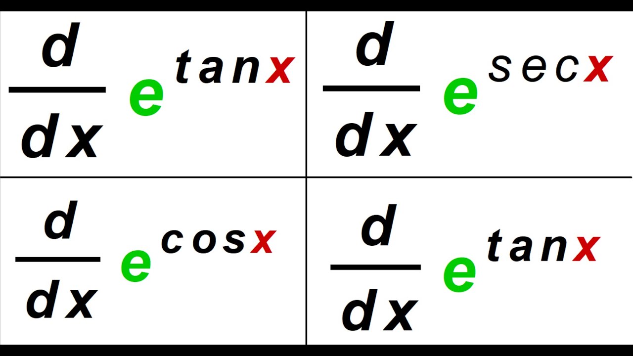 Differentiate e^tan(x), e^cos(x), e^sec(x), e^tan(2x) using the chain ...
