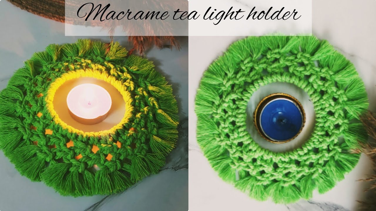 Macrame tea light holder | DIY Macrame candle holder | Step by step tutorial | Candle Mat ...
