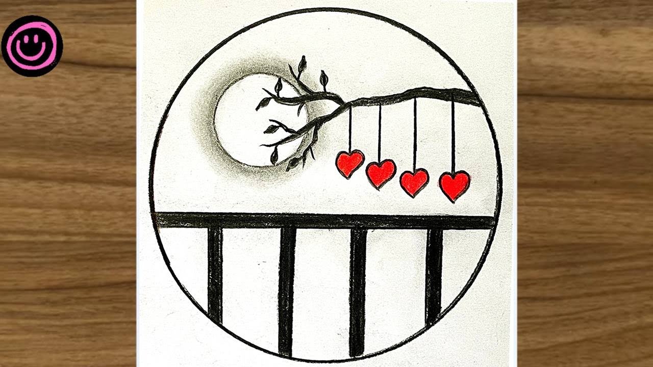 Cute Circle Drawing - Simple and Beautiful Scenery Heart Drawing (easy ...