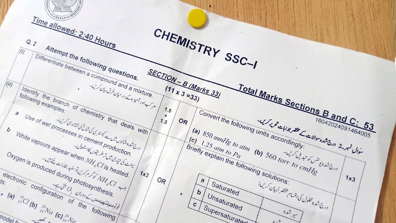 Chemistry 9 Annual Paper 2024 | Federal Board - YouTube