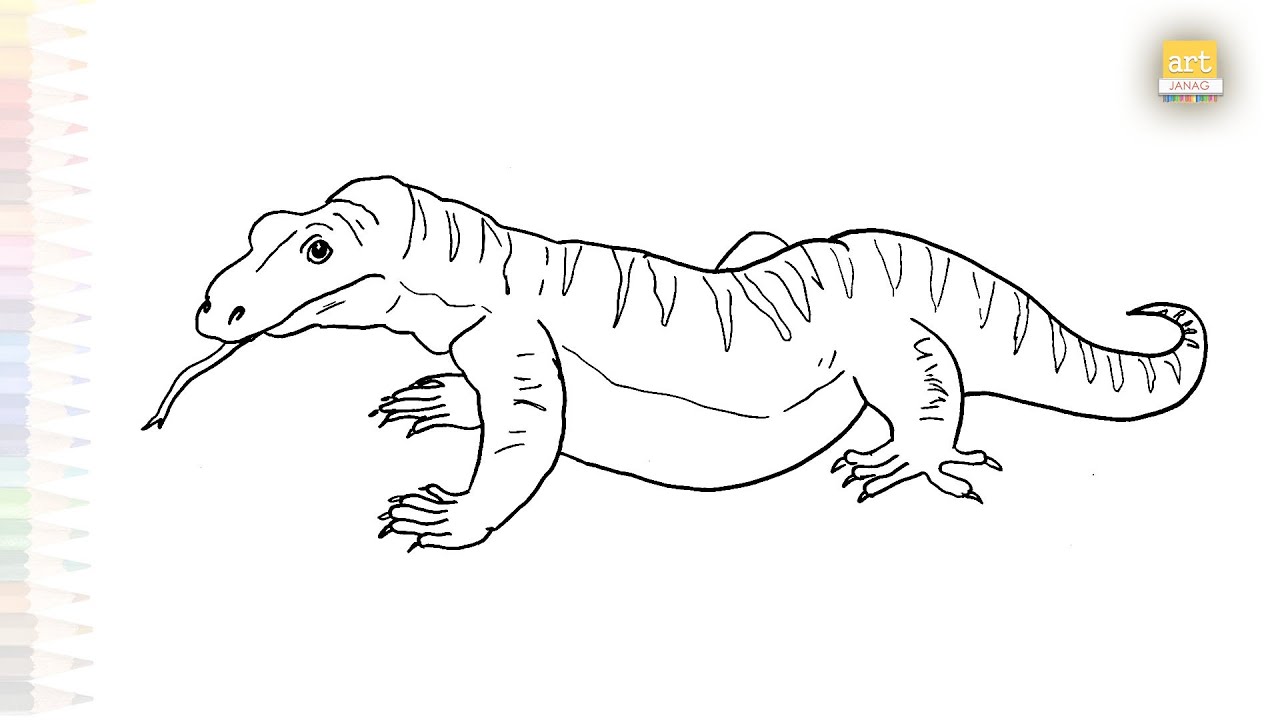 Komodo dragon drawing easy | Outline drawing tutorial | How to draw ...