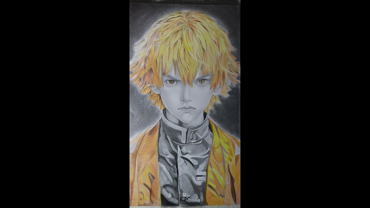 ZENITSU AGATSUMA ( GRAPHITE AND FLAIR COLOUR PENCILS) - YouTube