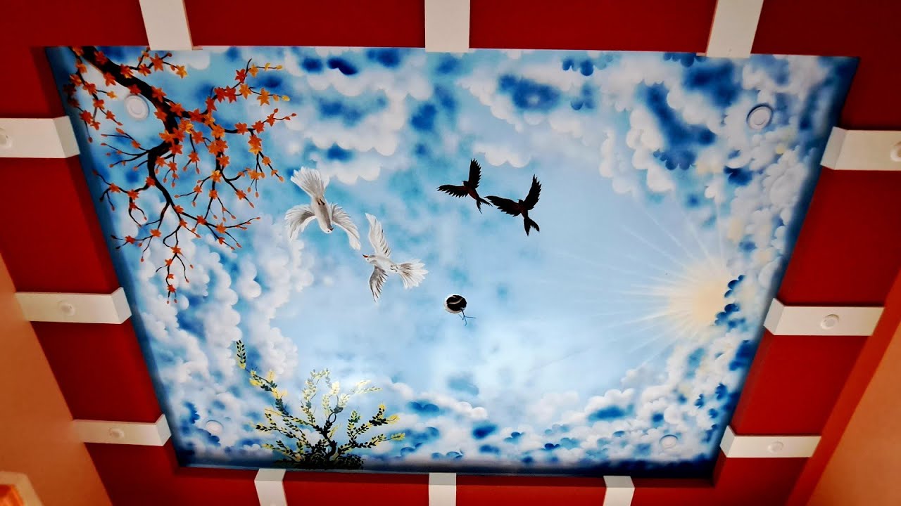 Ceiling Sky Painting Idea // Beautiful Nature Sky Clouds Painting On ...